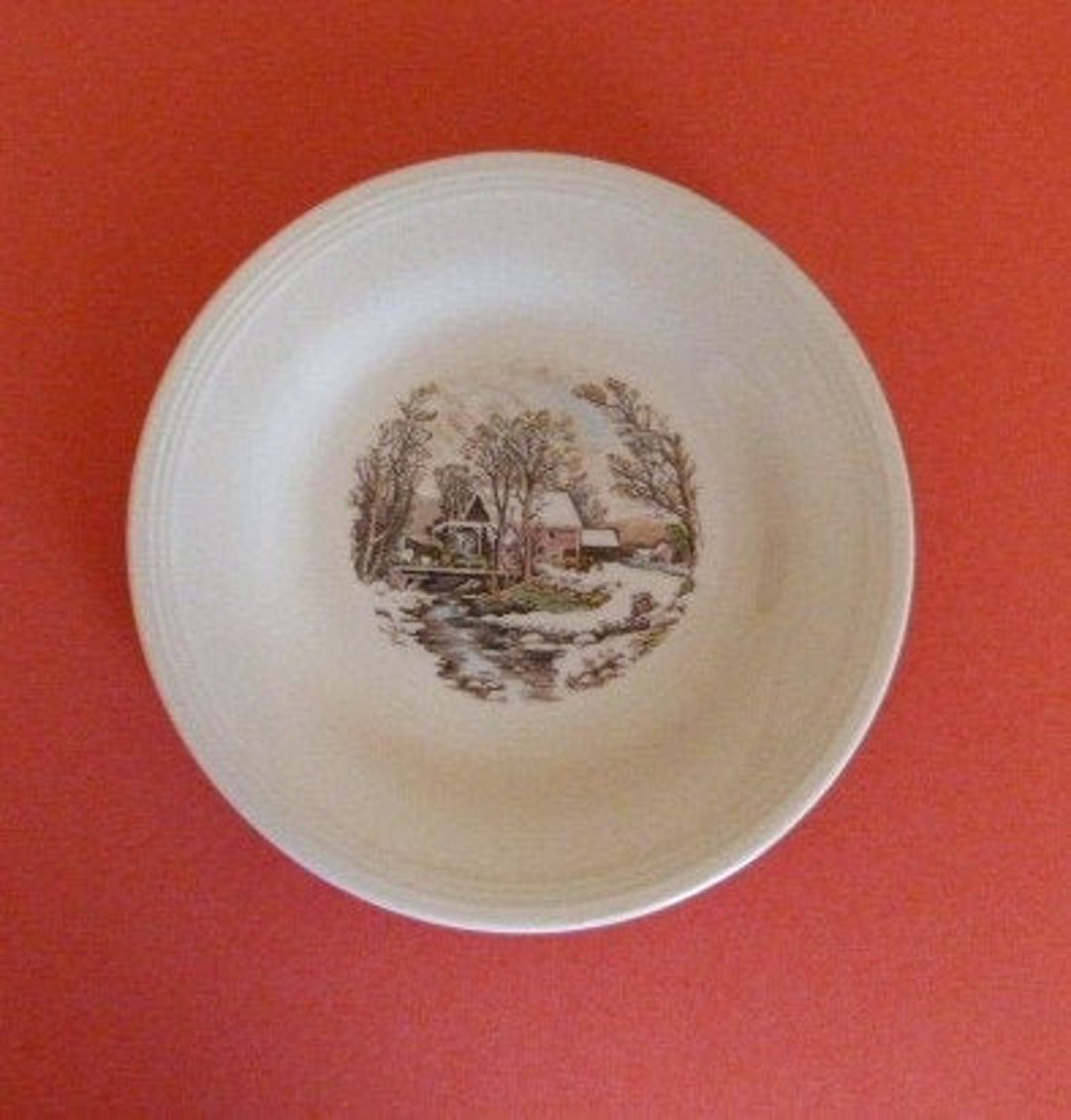 EDWIN M. KNOWLES China Co. Bread & Butter Plate Winter Scene Grist Mill ...