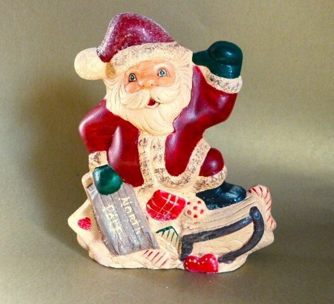 RICH CONNOLLY Folk Art Santa Standing on Sleigh (?) With Toys Chalk ...