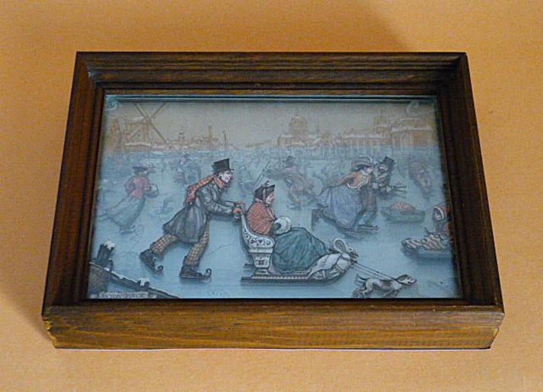 ANTON PIECK 3D Victorian Ice Skating Shadow Box Diorama Wood Framed ...