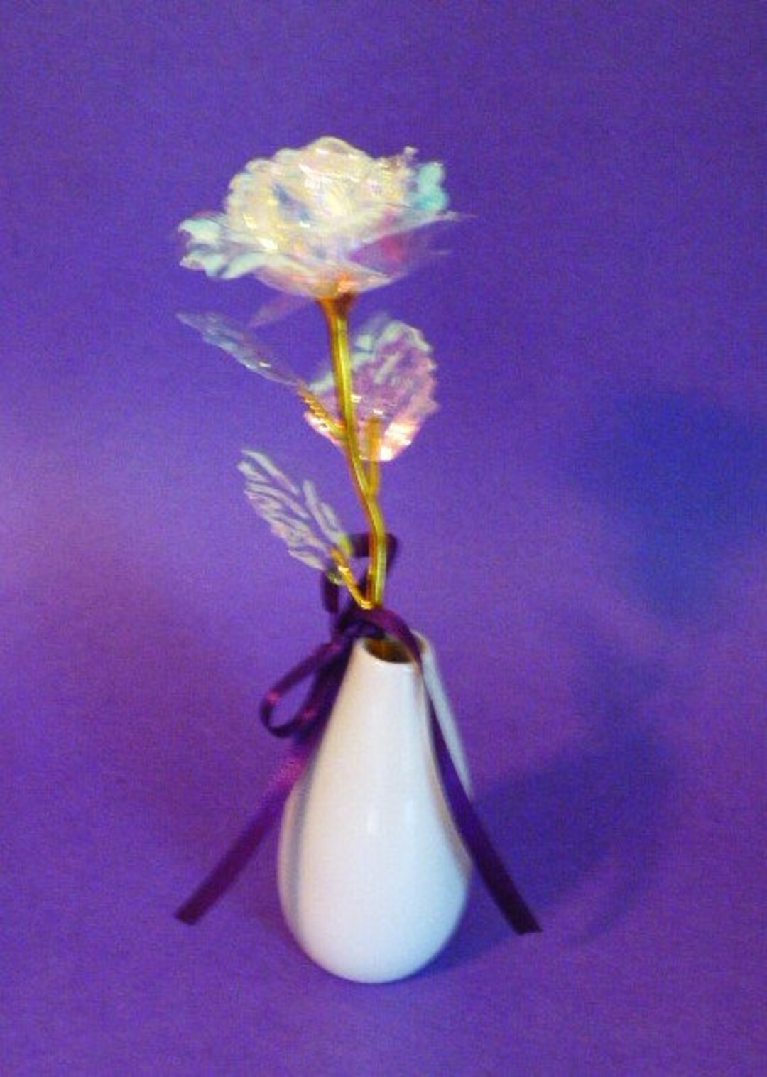 Love Forever Iridescent White Cellophane Rose Gold Metal Stem in White ...