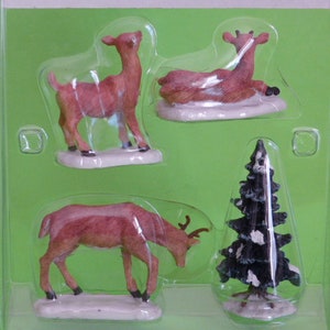LEMAX VILLAGE COLLECTION Dad and Fawns Set of 4 Poly-resin Figurines ...
