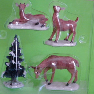 LEMAX VILLAGE COLLECTION Dad and Fawns Set of 4 Poly-resin Figurines ...