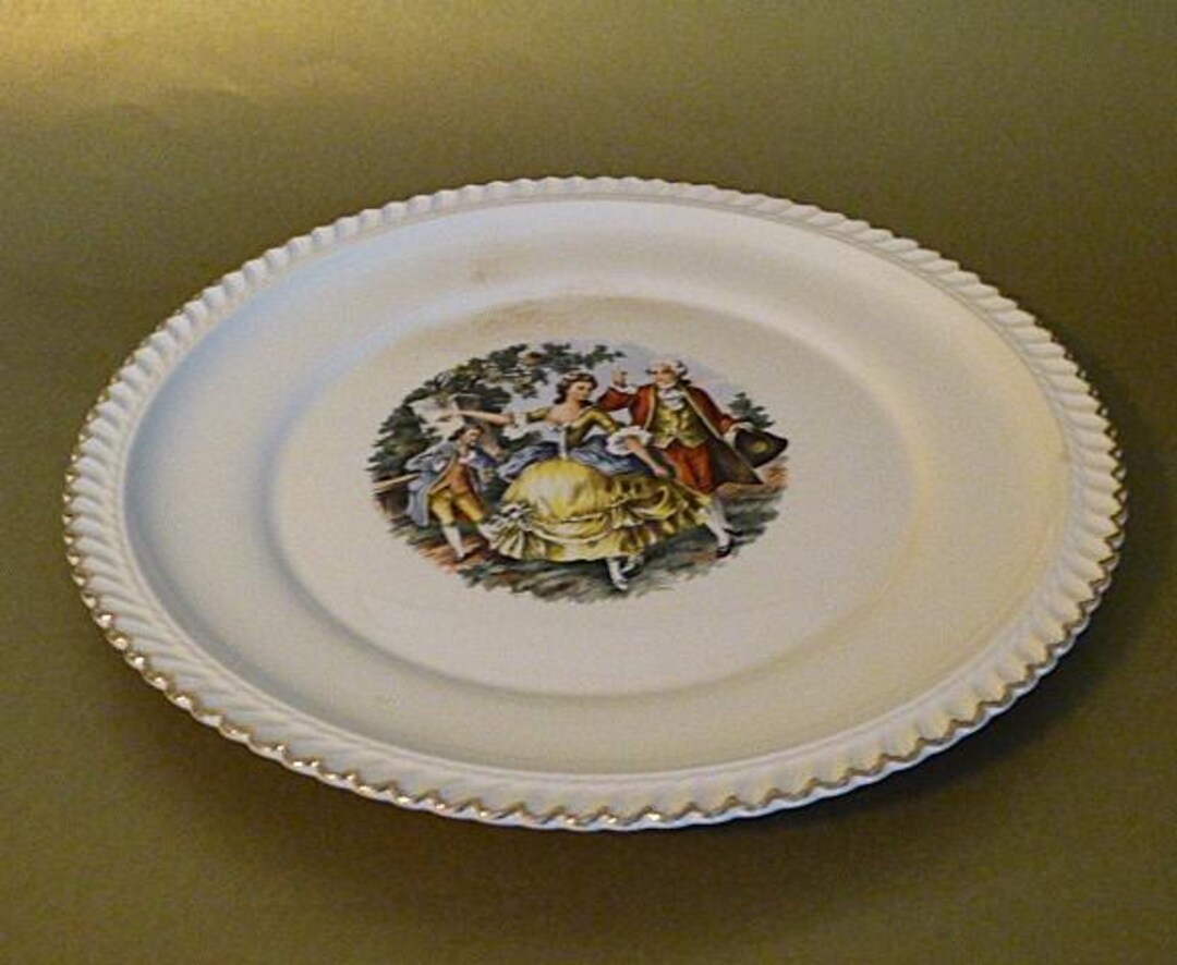 The HARKER POTTERY Co. Courting Couple 10.25" Dinner Plate 22 Kt Gold ...