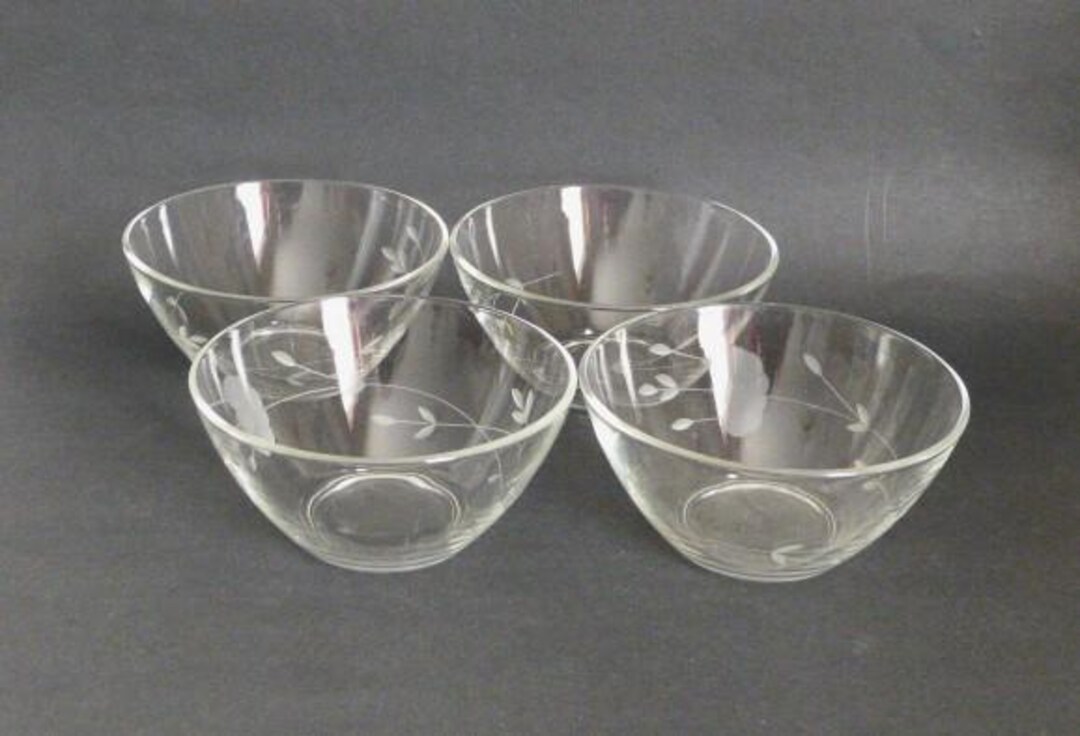 PRINCESS HOUSE Crystal Cereal Bowls Set of 4 Heritage Pattern Etched ...