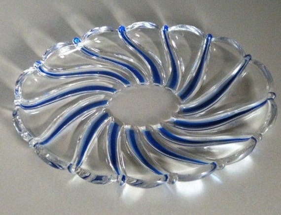 MIKASA Crystal Sweets Dish Oval Peppermint Cobalt Blue Swirl - Etsy
