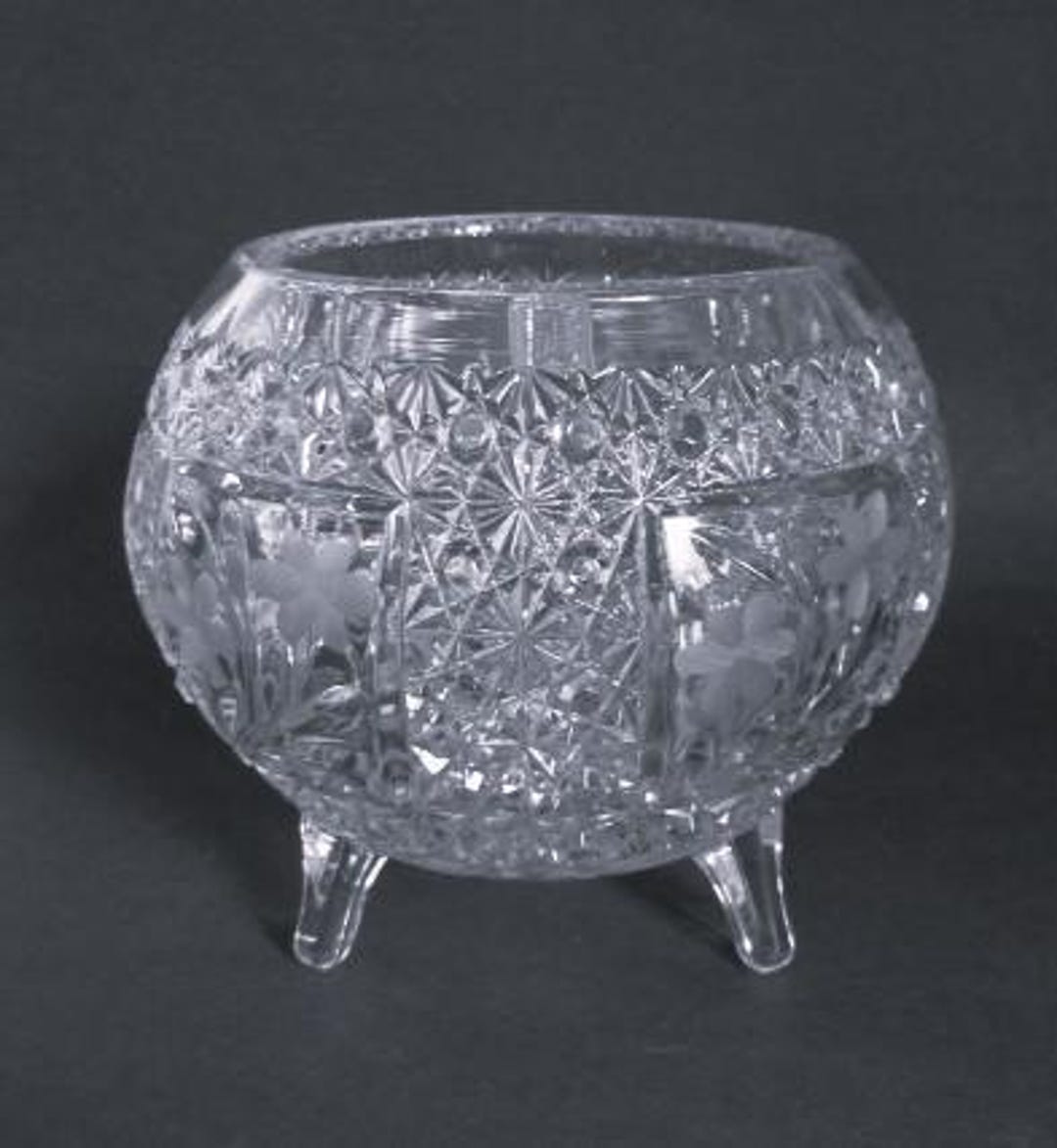 EAPG Glass Rose Bowl Etched Daisy & Button 3 Footed Globe Shape 6.75 ...
