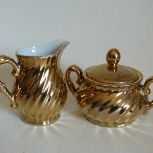 GOLDEN ELEGANCE Coffee Pot Creamer Lidded Sugar Bowl Porcelaine Made in ...
