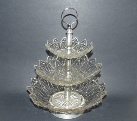 Cookie Candy 3-tiered Clear Glass Serving Stand Silver - Etsy