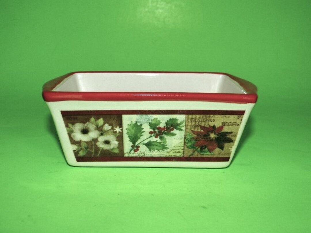 NANTUCKET Mini Baking Mold Stoneware Red Christmas Flowers 2.25” X 6.25 ...