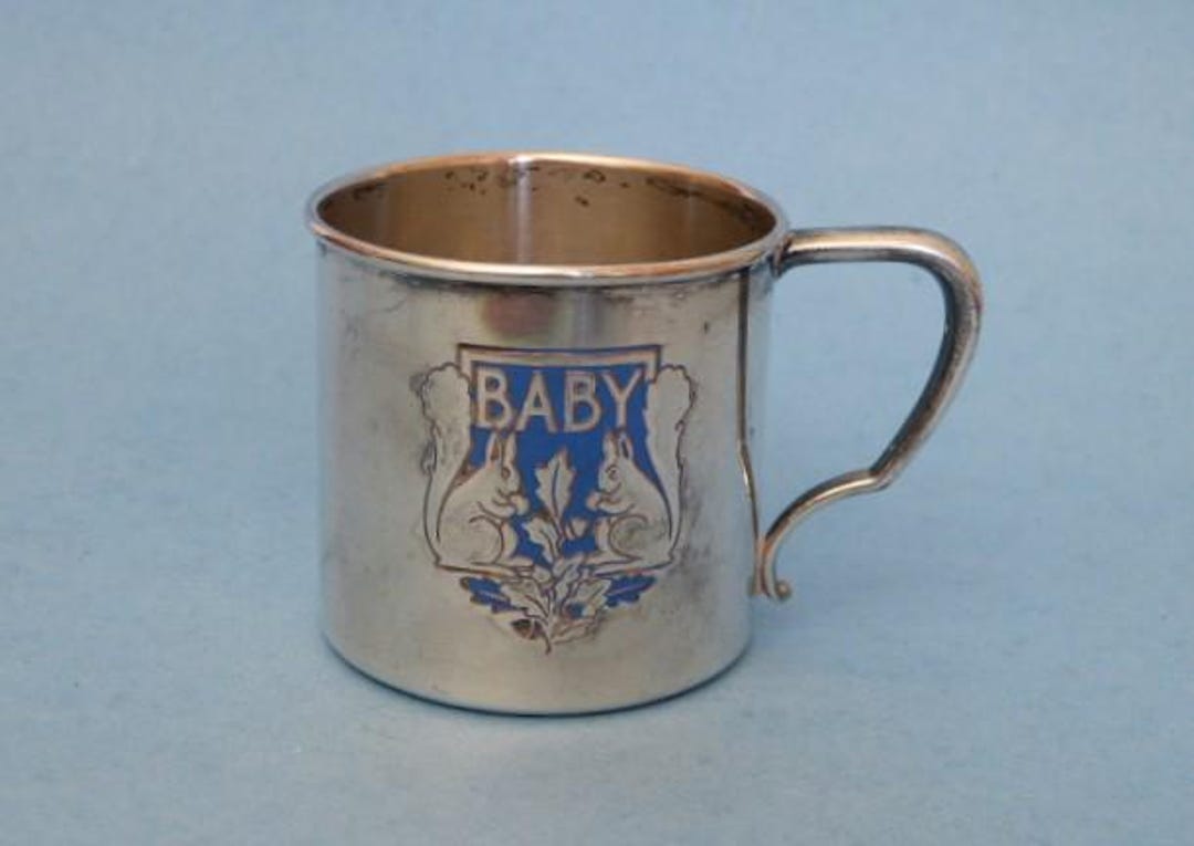 ONEIDA COMMUNITY Tudor Plate "baby" Cup Silver Blue Accent Squirrels ...
