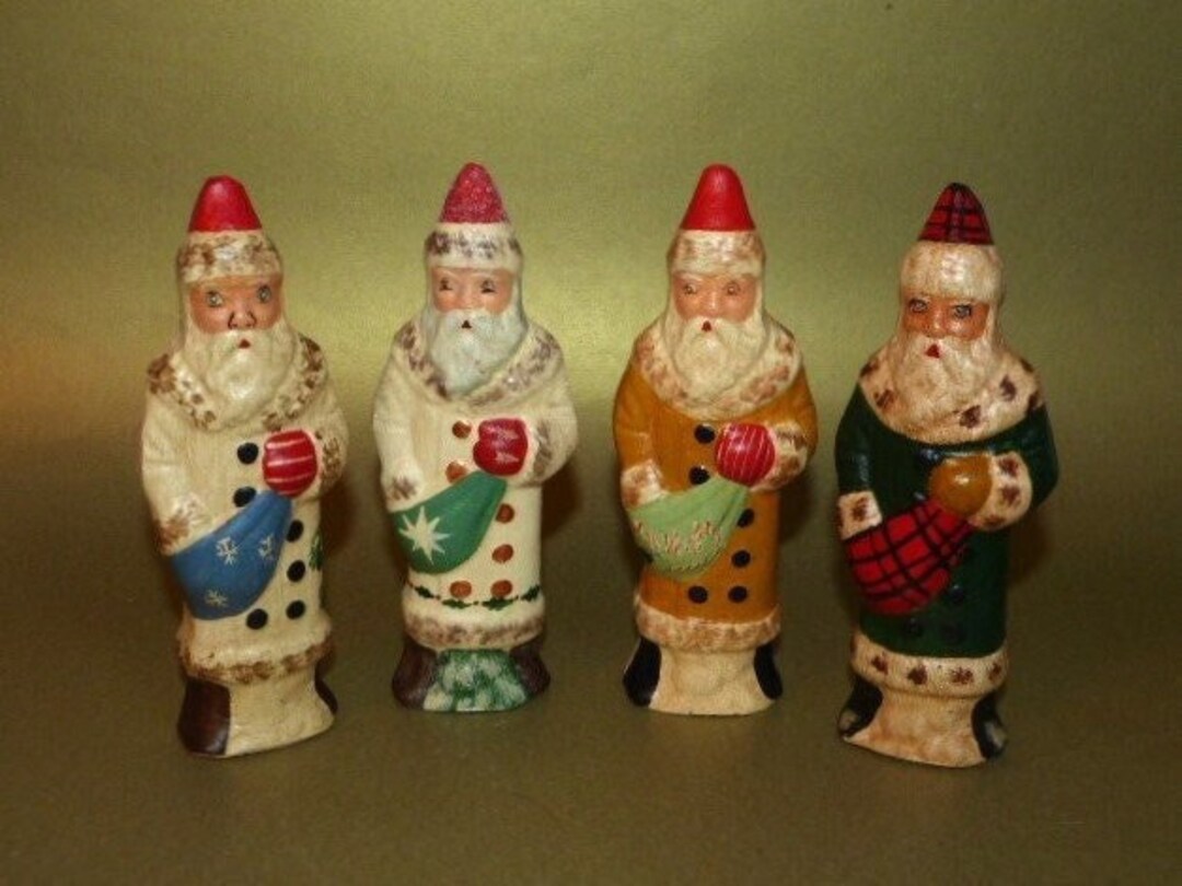 RICH CONNOLLY Folk Art Old World Santas With Decorated Sack Chalk Ware ...