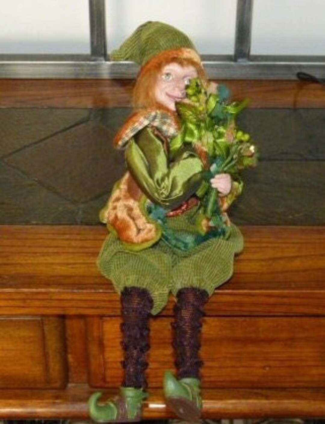 Boy Elf Irish Celtic Figurine Sitting Comical Plastic Corduroy Faux-fur ...