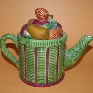 COOKS CLUB Teapot Basket of Fall Fruit Ceramic 7” X 8.5” - Etsy