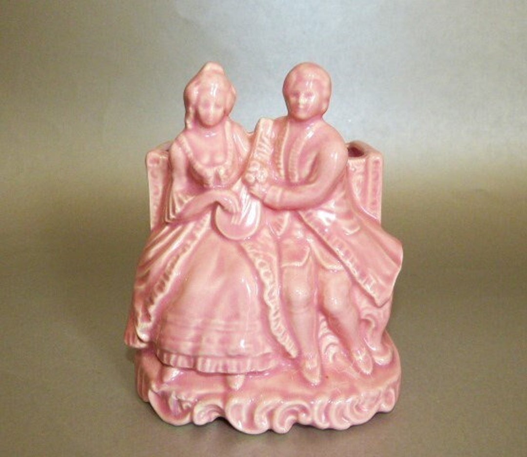 W&K Pink Planter Victorian Courting Couple With Mandolin Glossy Ceramic ...
