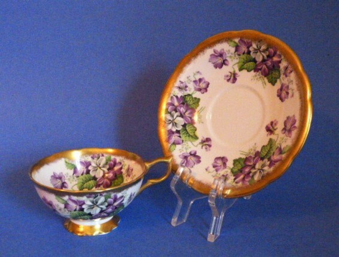 SALISBURY DEVONSHIRE VIOLETS Teacup & Saucer Set Bone China Scalloped ...
