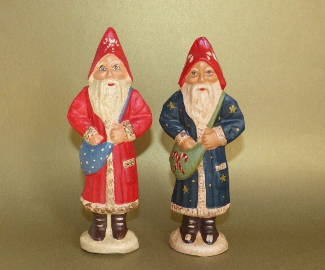 RICH CONNOLLY Folk Art Old World Santas With Sack Chalk Ware 7.5 ...