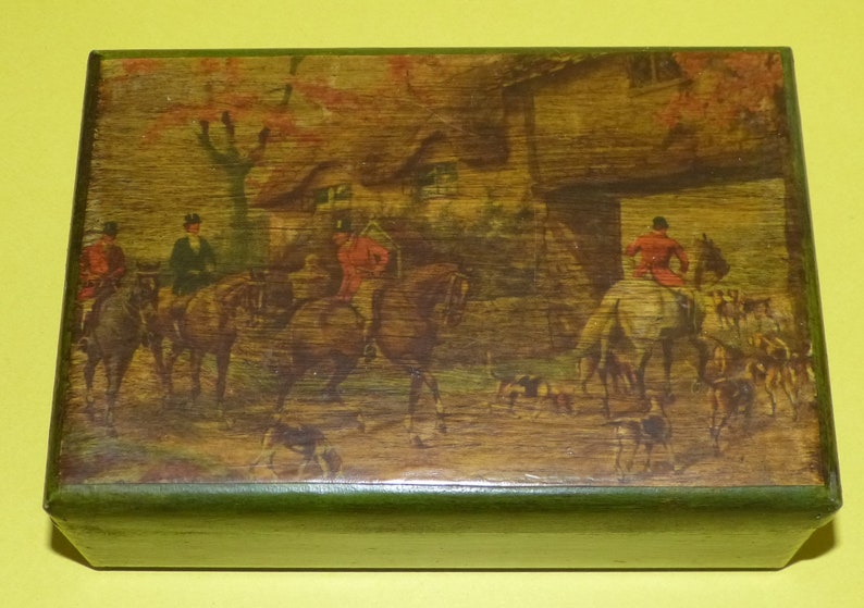 Wooden Box Painted Hunting Scene Jewelry Trinkets 3 X 7.5 - Etsy