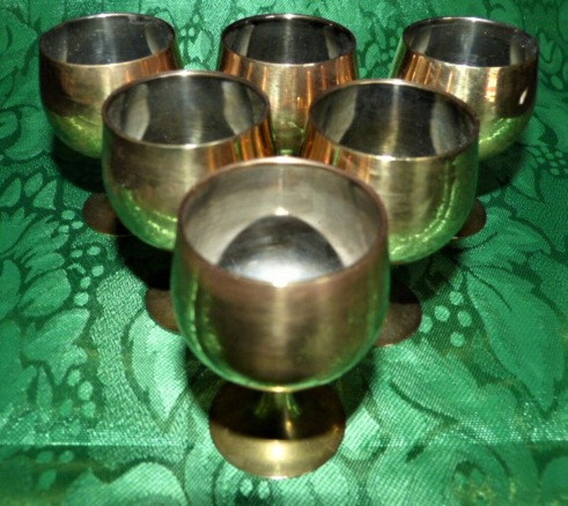 Brass Cordial Set 6 Goblets With Tray Made in India - Etsy