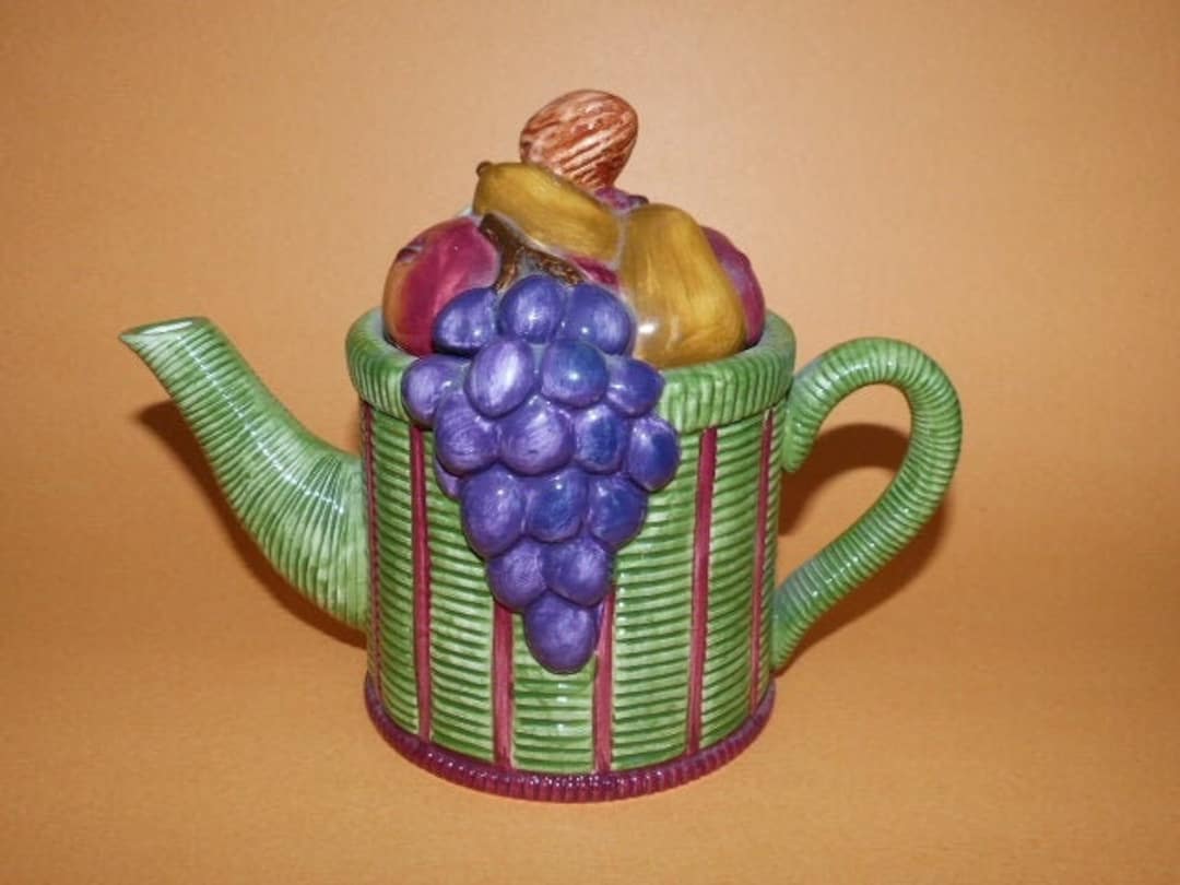 COOKS CLUB Teapot Basket of Fall Fruit Ceramic 7” X 8.5” - Etsy