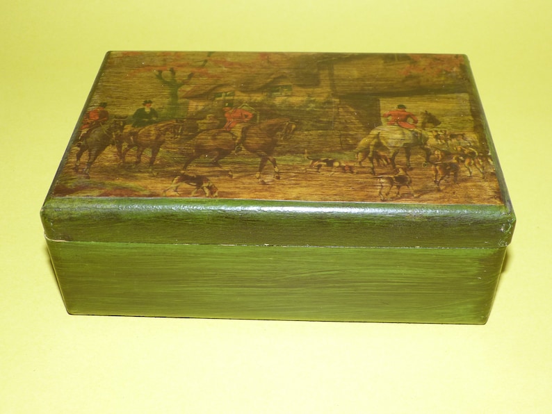 Wooden Box Painted Hunting Scene Jewelry Trinkets 3 X 7.5 - Etsy
