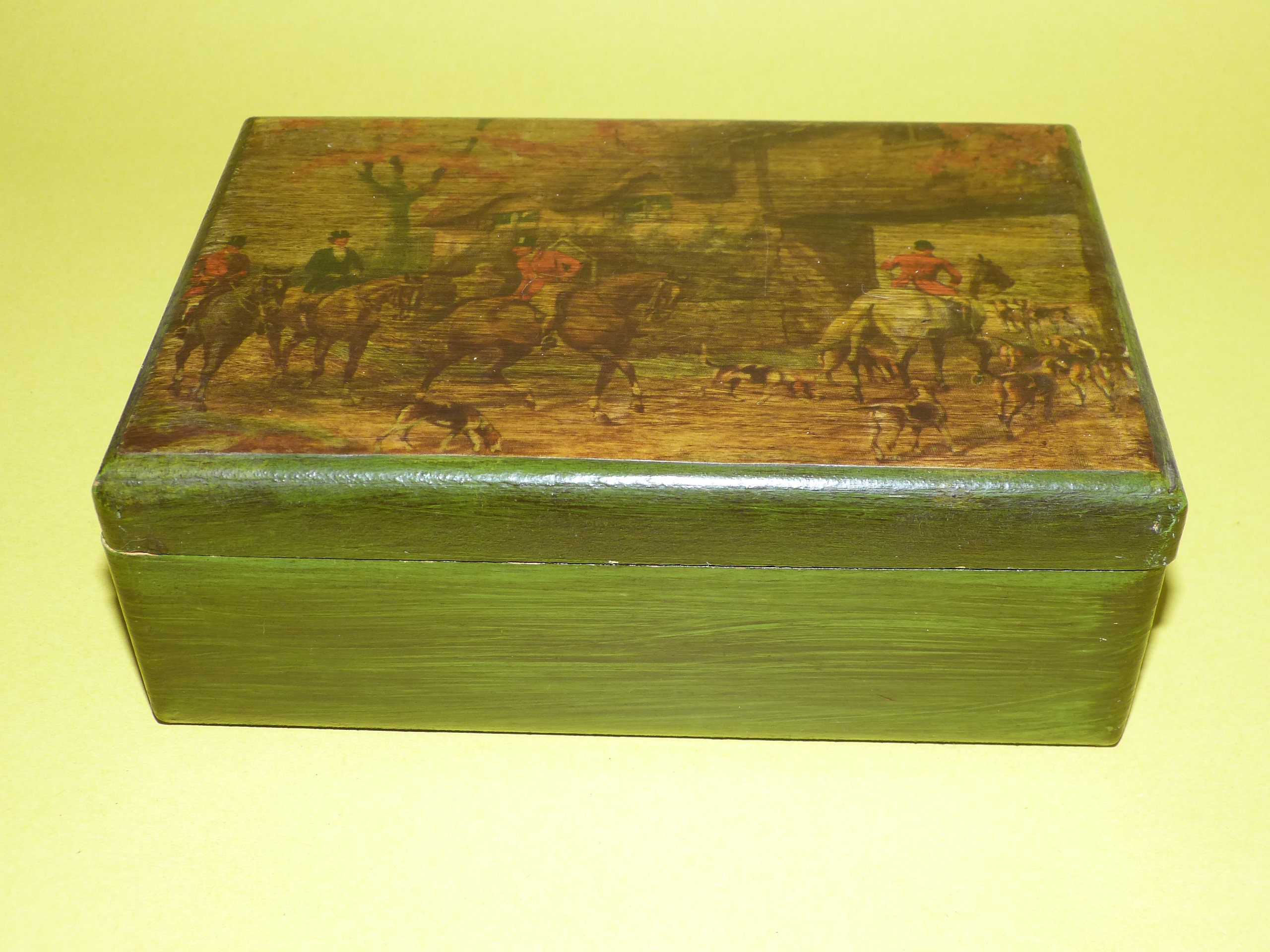 Wooden Box Painted Hunting Scene Jewelry Trinkets 3 X 7.5 - Etsy
