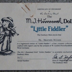 M.I. HUMMEL Doll Little Fiddler GOEBEL the Danbury Mint B672 ...