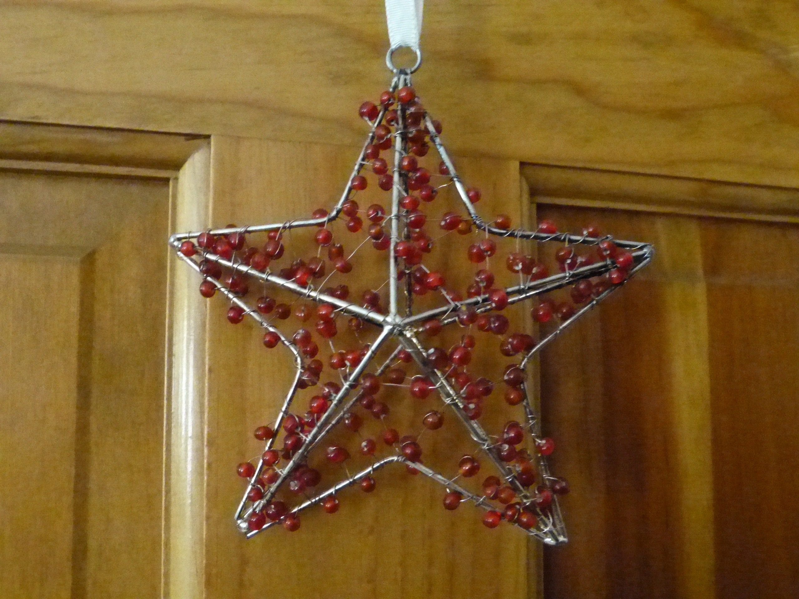 Christmas Ornament Star Red and Silver with Hanging Ribbon | Etsy