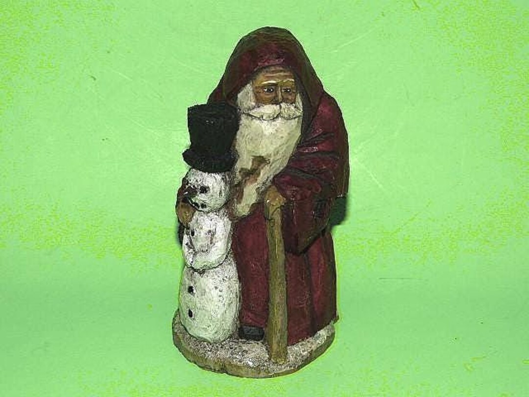 ANTHONY COSTANZA A Frosty Friend Hand Carved Figurine Folk Art Mixed ...