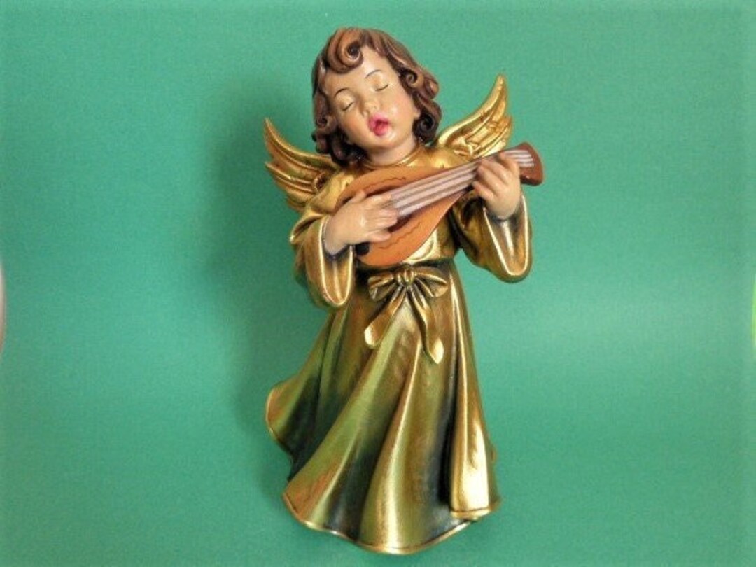 Angel Playing Lute Figurine Ceramic Gold Tone 10” X 6” - Etsy