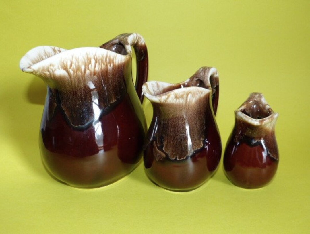 Brown Drip Pottery Pitchers Small Medium Large Unbranded Country Rustic ...