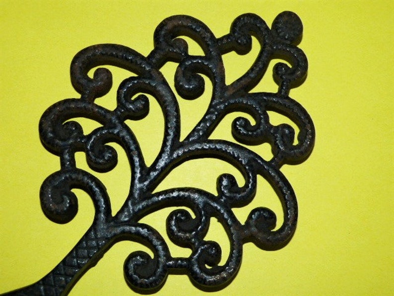 Trivet Hot Plate Cast Iron Tree of Life Handle Four Feet 4 - Etsy
