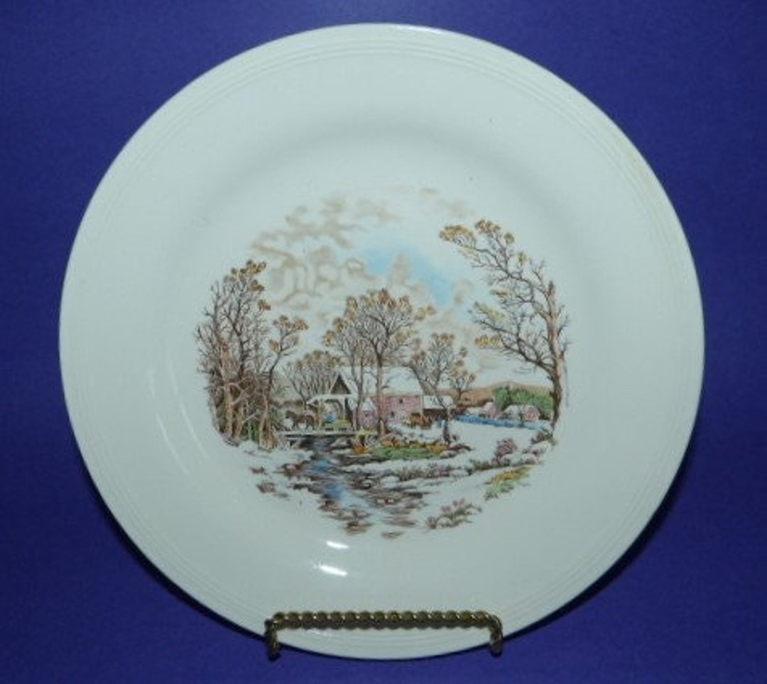 EDWIN M. KNOWLES China Co. Dinner Plate “old Fashioned Winter Scene ...
