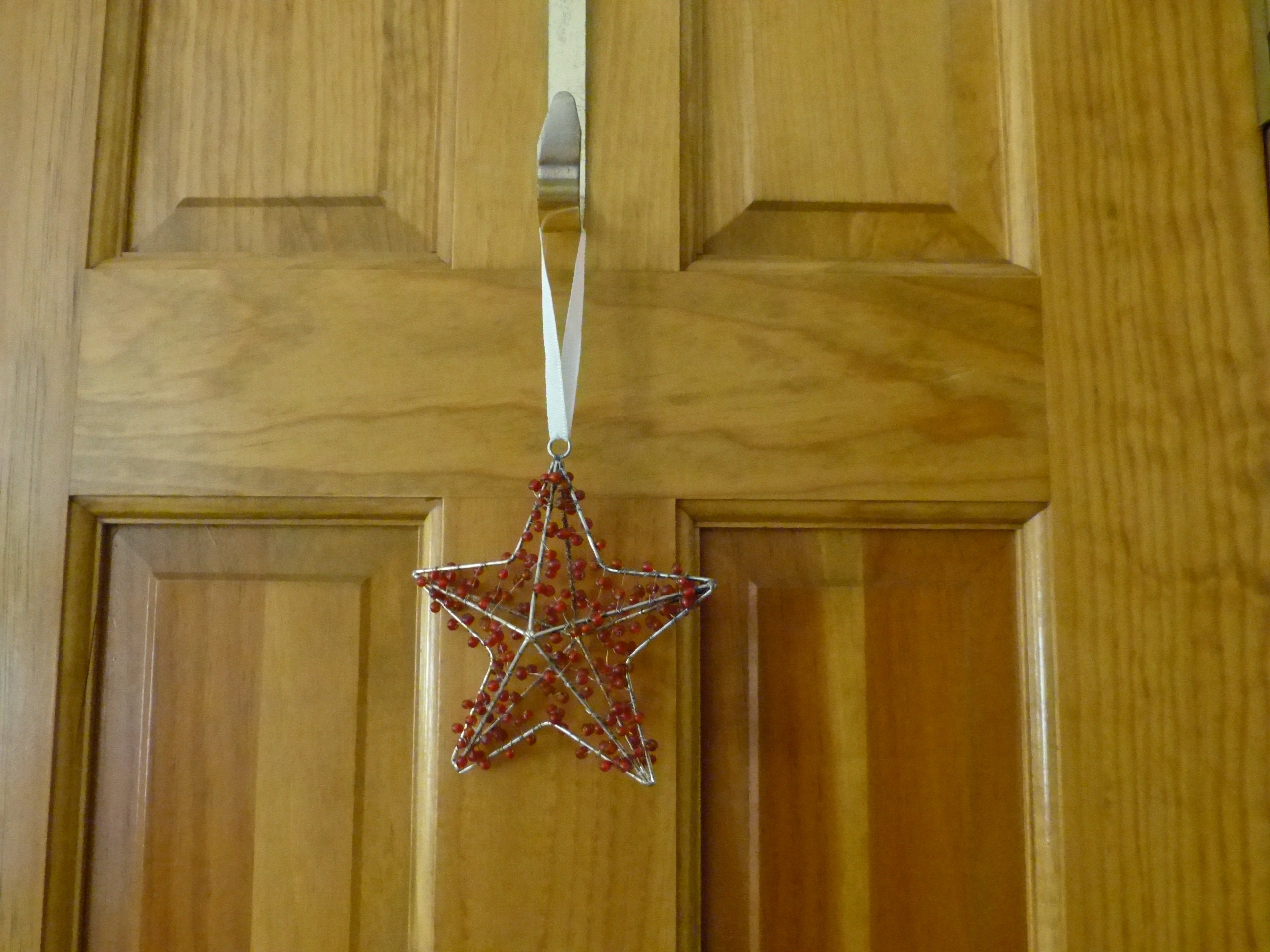 Christmas Ornament Star Red and Silver with Hanging Ribbon | Etsy