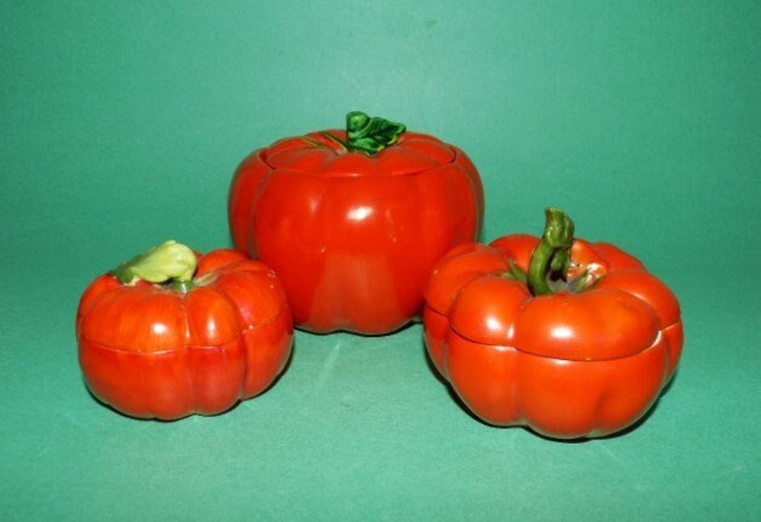 Orange Red Tomato Trinket Boxes Maruhon Ware Made in Japan 1940’s-50’s ...