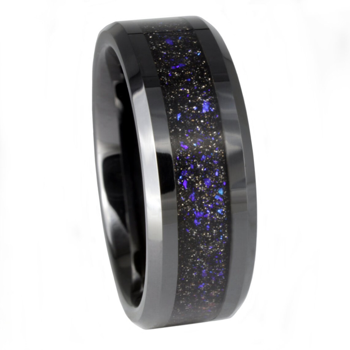 Couple's Matching Ring Set with Purple Galaxy Inlay | Etsy