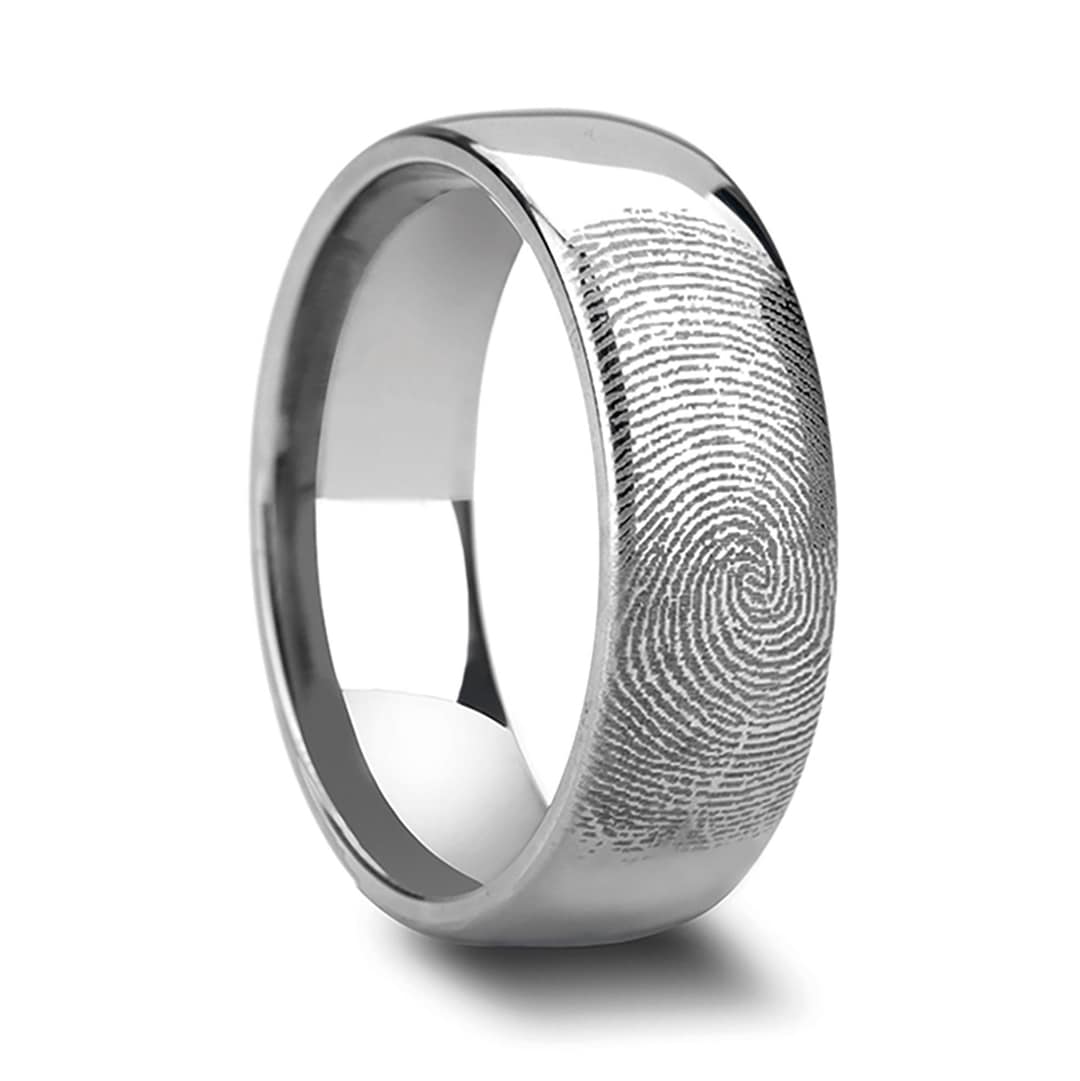 Custom Fingerprint Tungsten Wedding Band With Personalized Engraving Etsy