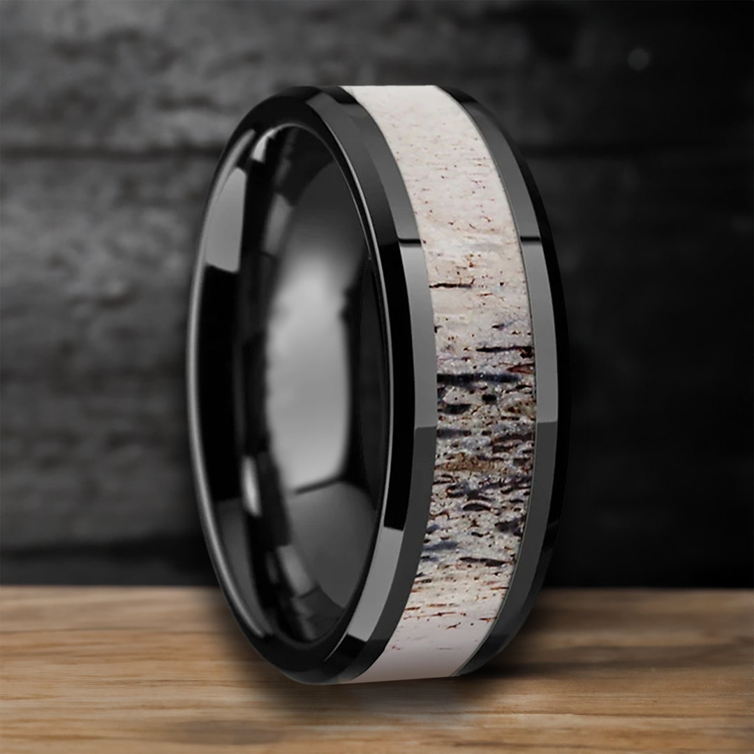 Personalized Ombre Deer Antler Inlay Men’s Ceramic Wedding Band - Etsy