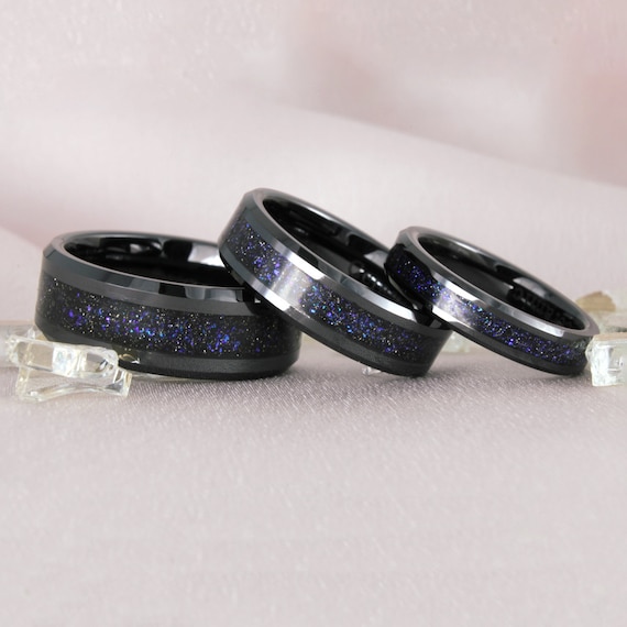 Couple's Matching Ring Set With Purple Galaxy Inlay | Etsy