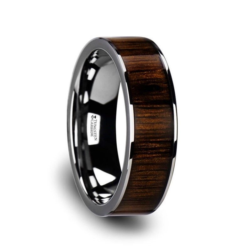 Black Walnut Wood Inlay Mens Tungsten Wedding Band With - Etsy