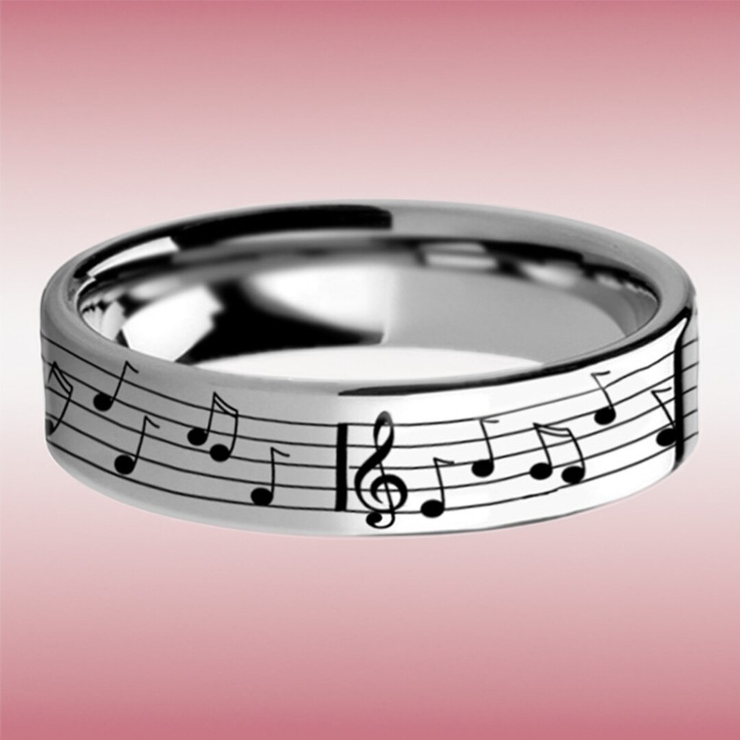 Custom Song Music Notes Women's Tungsten Wedding Band, Personalized ...