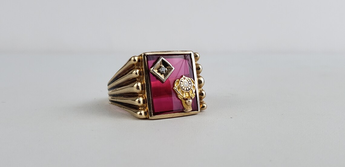 Vintage Men's 10K Gold Ruby & Diamond Elk's BPOE Ring | Etsy