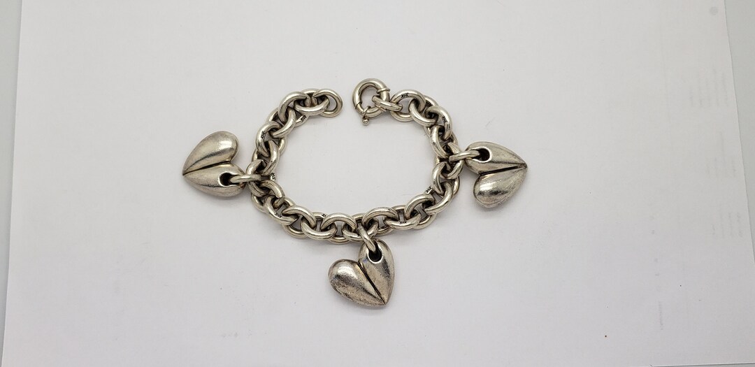 Estate Barry Kieselstein Cord Sterling Silver Heart Charm Bracelet Mid ...