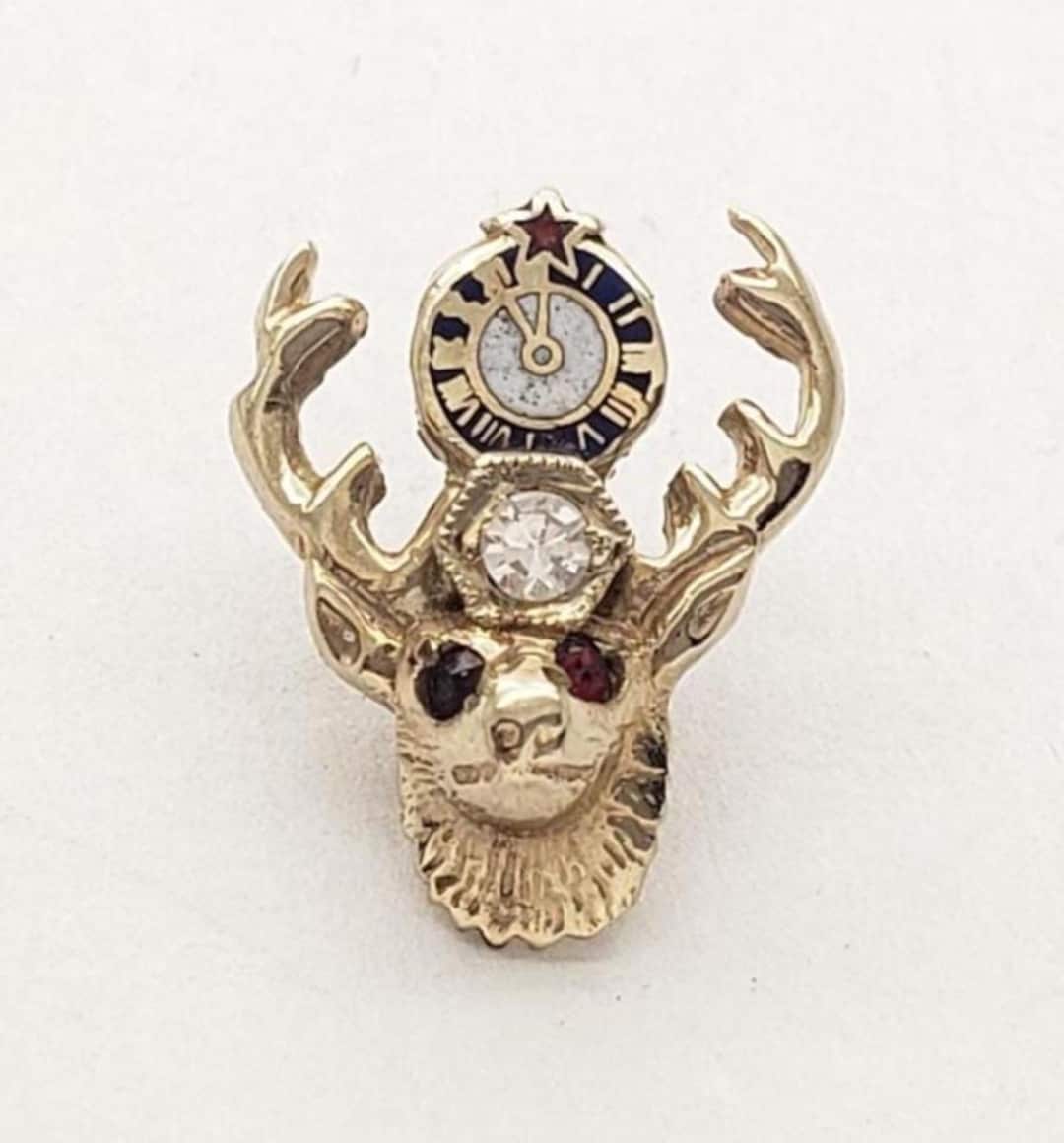 Estate Men's BPOE Elks 14K & Diamond Ruby Lapel Pin Elks Club Member ...