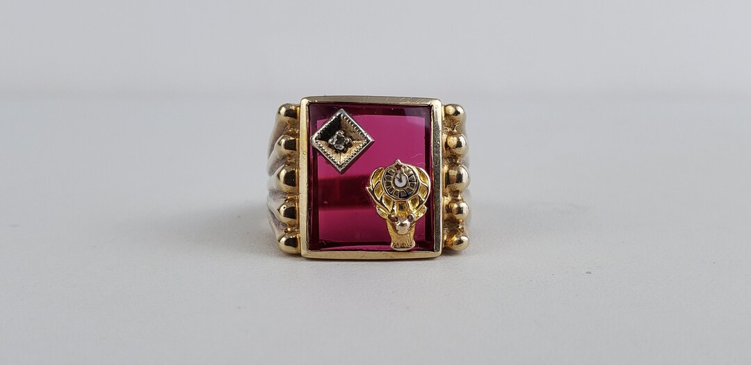 Vintage Men's 10K Gold Ruby & Diamond Elk's BPOE Ring - Etsy