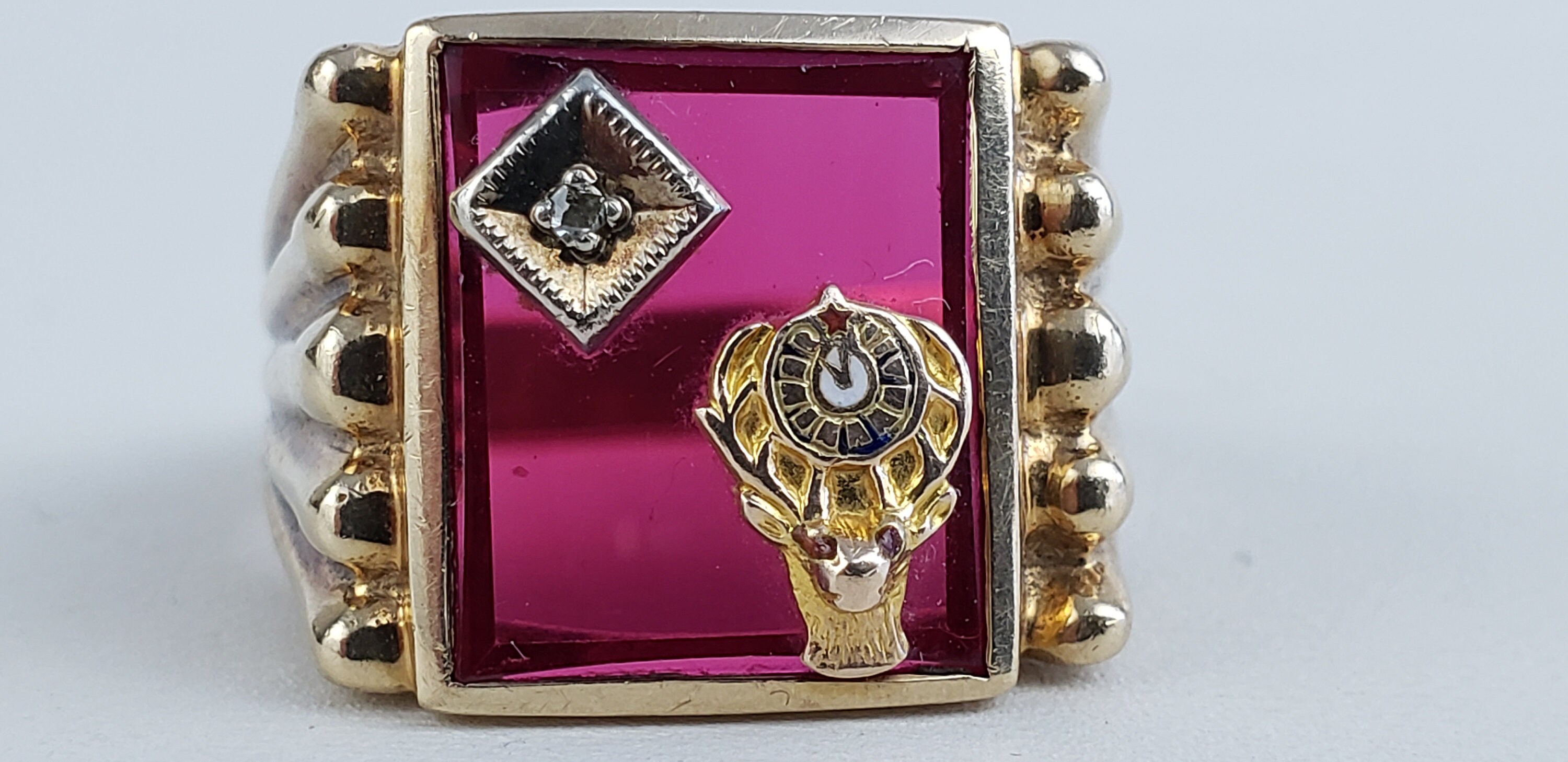 Vintage Men's 10K Gold Ruby & Diamond Elk's BPOE Ring | Etsy