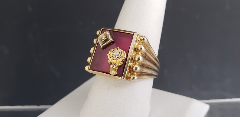 Vintage Men's 10K Gold Ruby & Diamond Elk's BPOE Ring | Etsy