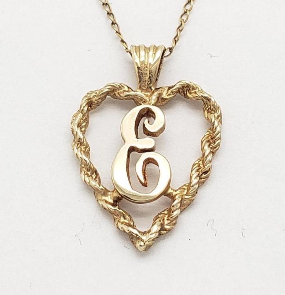 15" 14K Solid Gold Cable Link Necklace Chain W/letter E Heart I Love ...