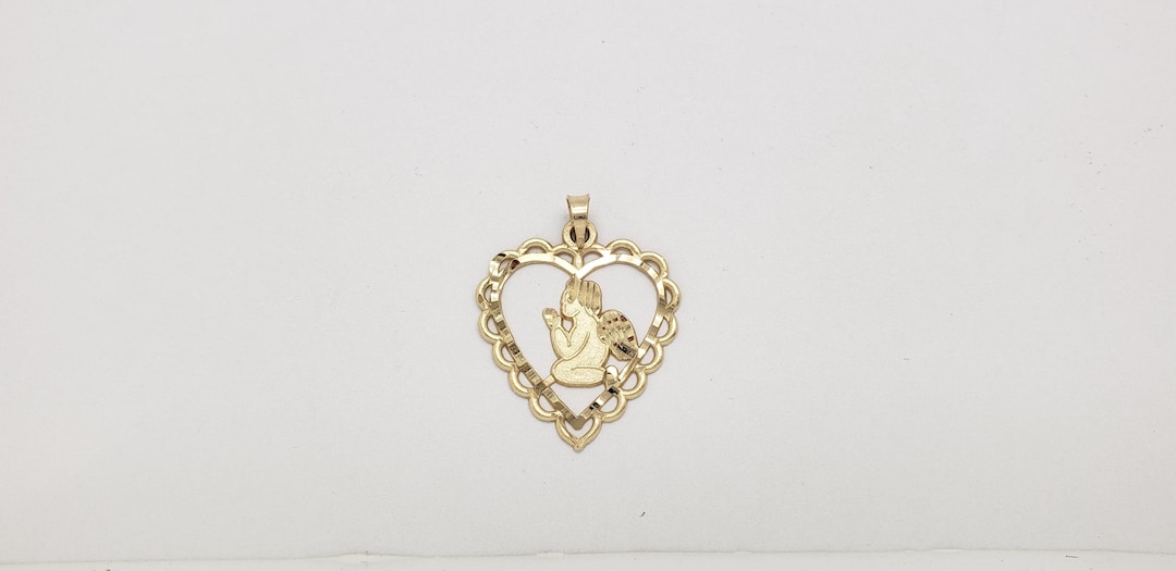 Vintage Estate 14K Solid Gold Angel Heart Necklace Pendant Charm by ZRW ...