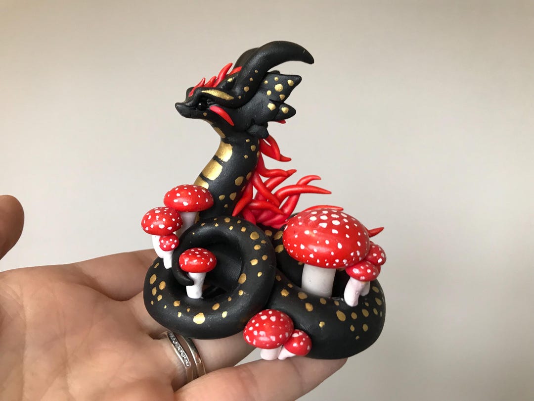 Miniature Polymer Clay Dragon Sculpture Red Toadstools - Etsy
