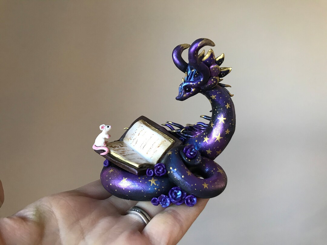 Miniature Dragon Sculpture Mouse and Book - Etsy